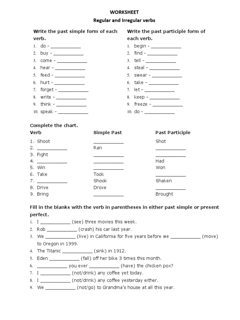 Worksheet Regular and Irregular Verbs | PDF | Language Mechanics ...