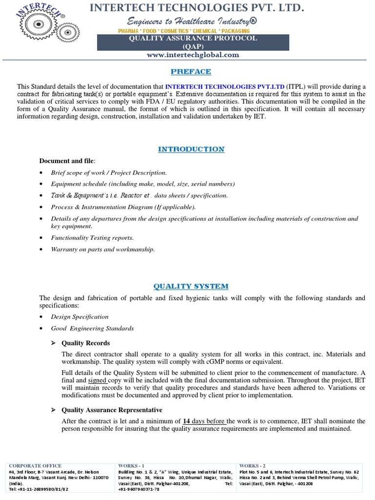 Engineers To Healthcare Industry®: Quality Assurance Protocol (QAP) | PDF | Specification ...