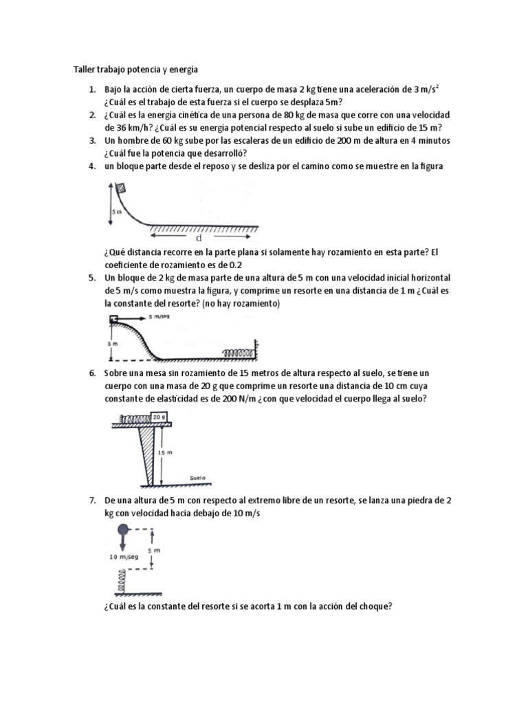 Taller Trabajo Potencia y Energía | PDF