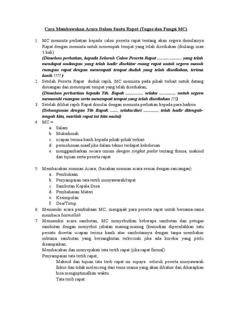 Tata Cara MC dalam Rapat Formal | PDF