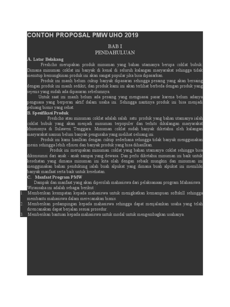 Contoh Proposal PMW Uho 2019 | PDF