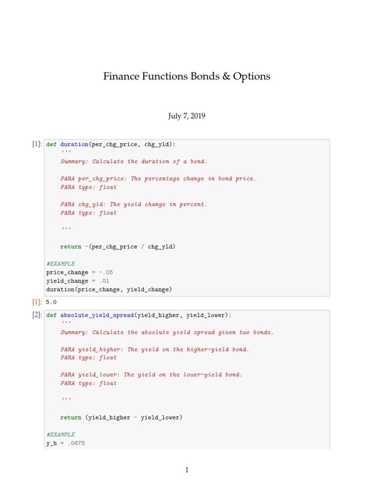 Finance Functions Python | PDF | Bond Duration | Moneyness
