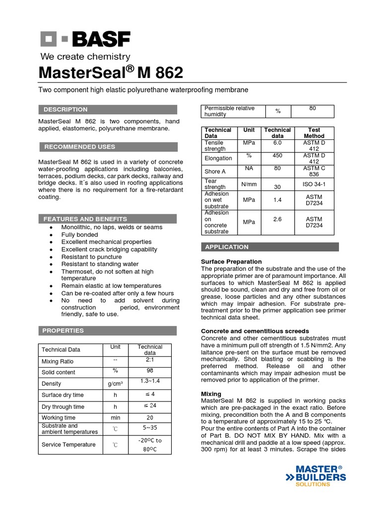 MasterSeal M 862 V1 | Download Free PDF | Concrete | Materials