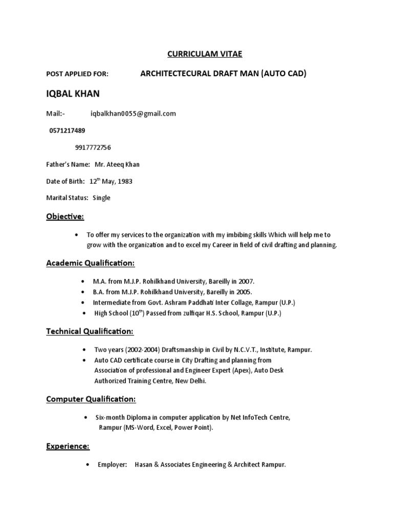 Architectural Draftsman CV | PDF | Engineering