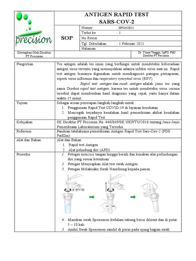 SOP Pemeriksaan ANTIGEN RAPID TEST SARS-COV-2 | PDF