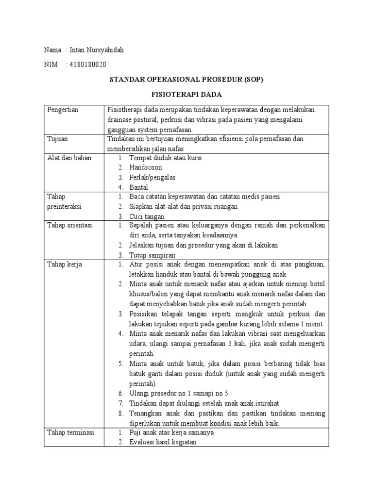 SOP Fisioterapi Dada Anak | PDF | Kesehatan Holistik