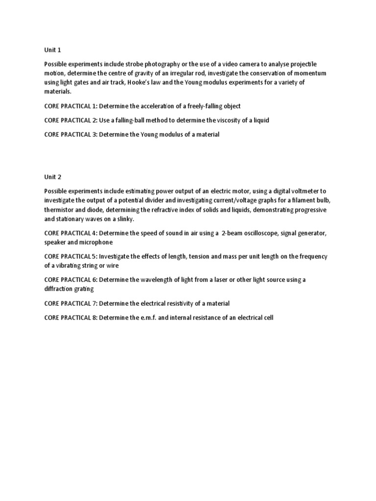 Unit 3 Core Practicals From Specification | PDF