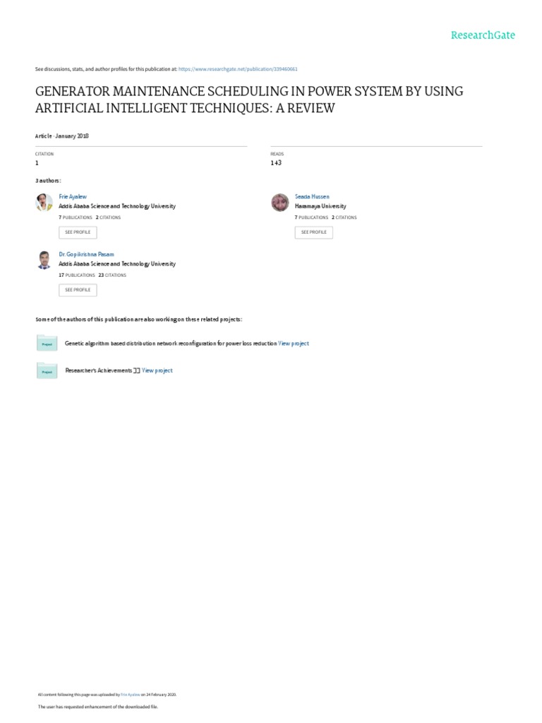 Generator Maintenance Scheduling in Power System by Using Artificial Intelligent Techniques: A ...
