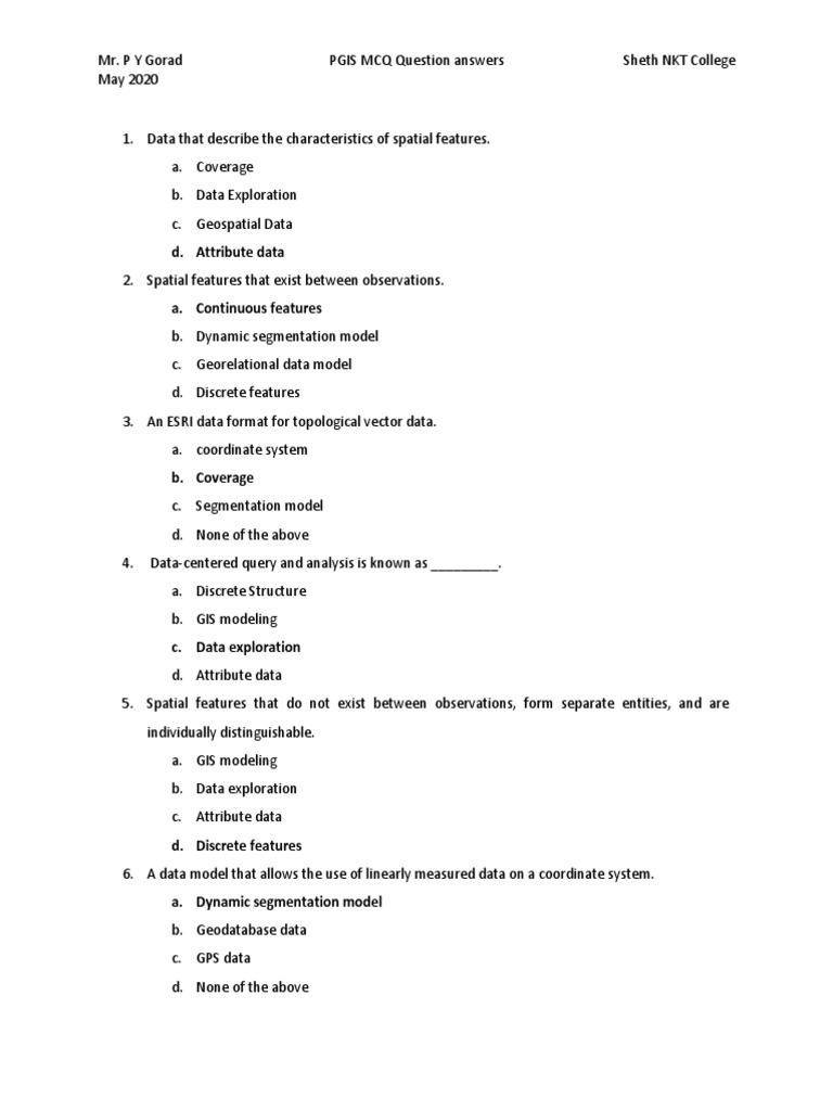 TYBSc IT PGIS MCQ | PDF | Geographic Information System | Latitude