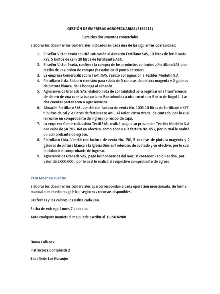 Ejercicios Documentos Comerciales | PDF