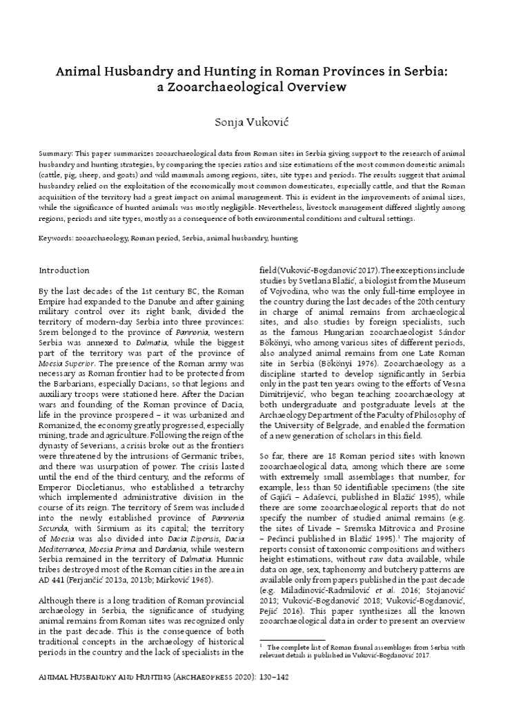 Animal Husbandry and Hunting in Roman Provinces in Serbia | PDF ...