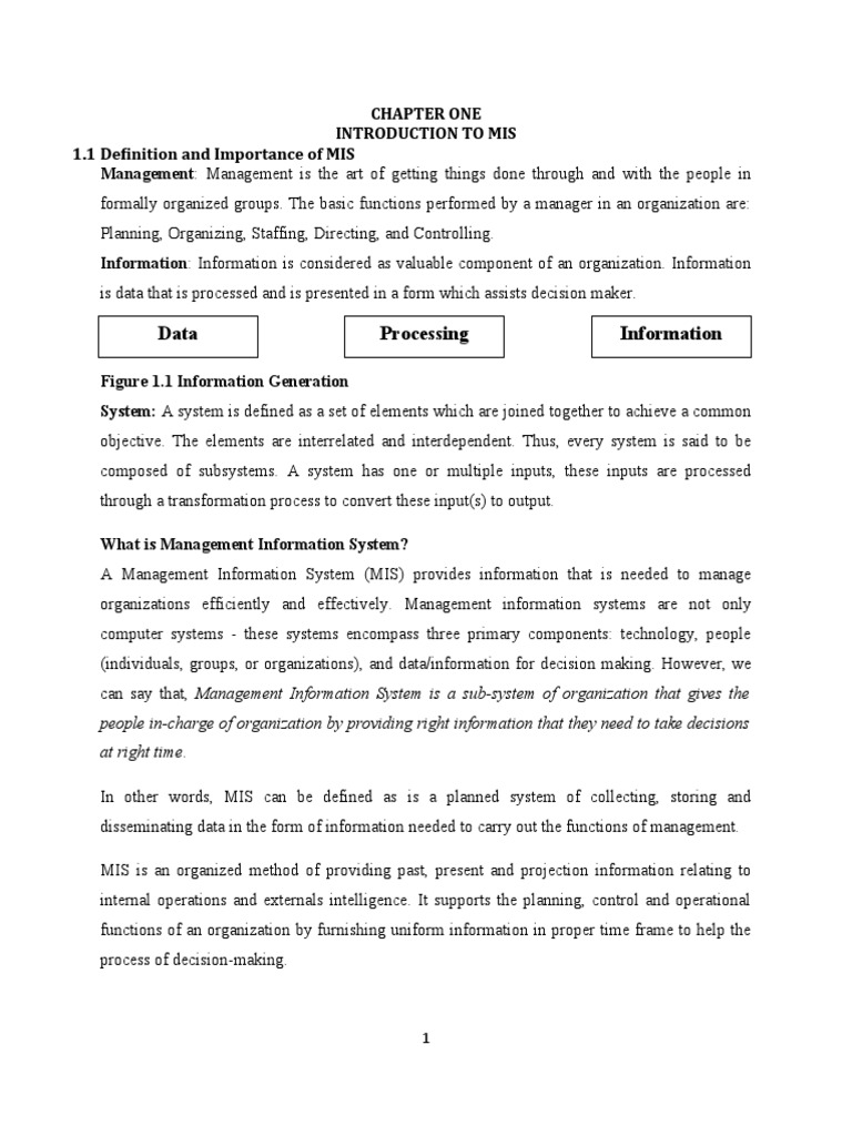 Mis Chapter One | Download Free PDF | Computer Network | Information System