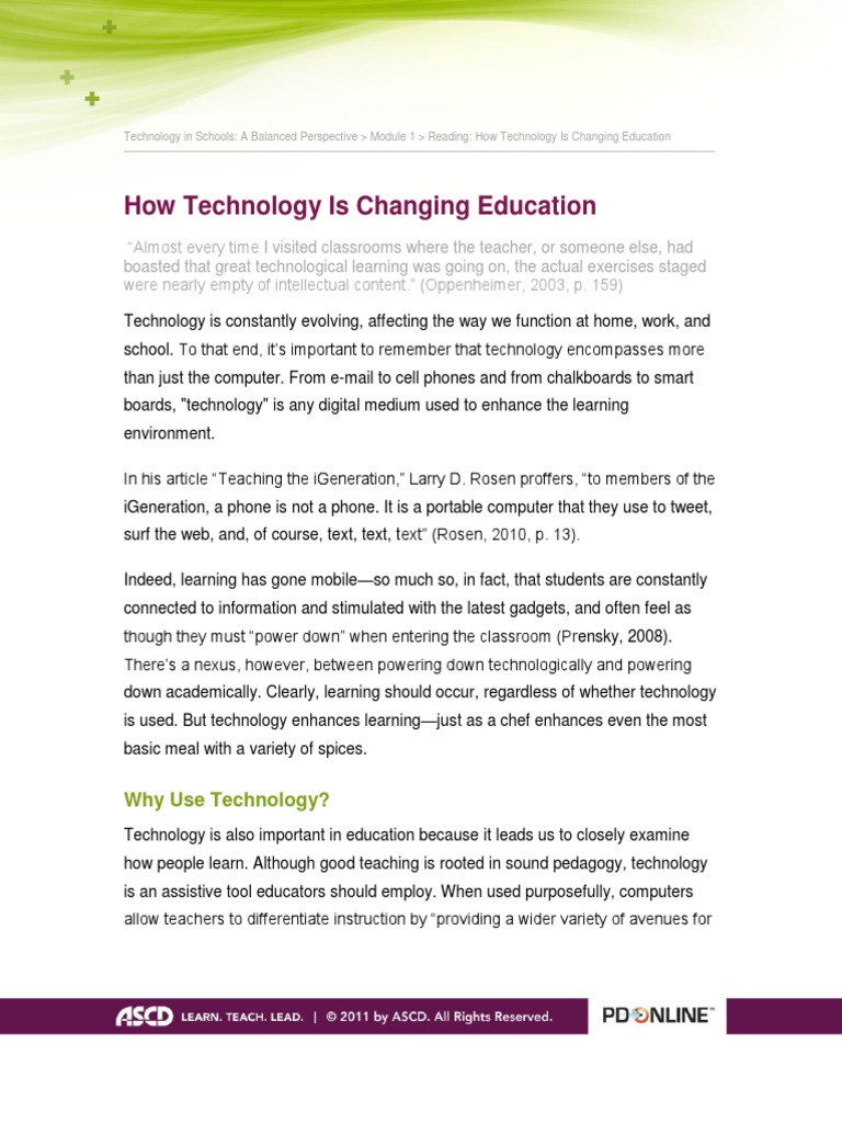 How Technology Is Changing Education | PDF | Differentiated Instruction ...