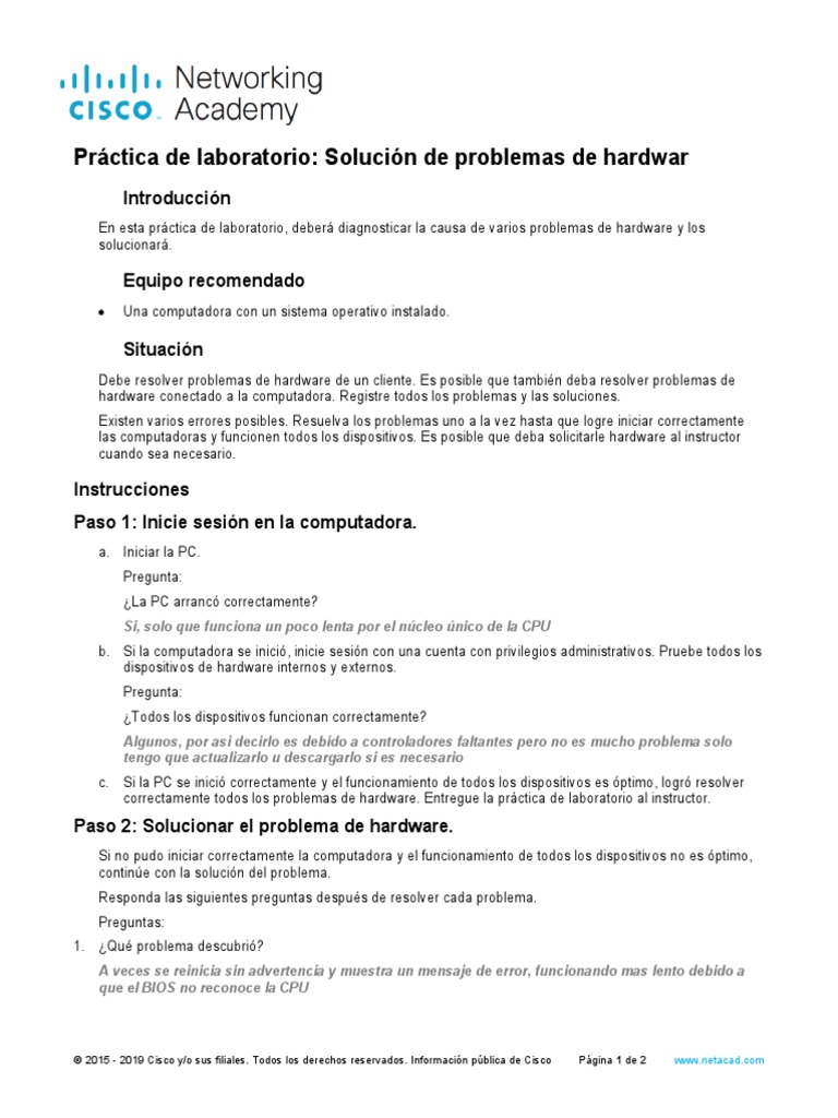 4.2.3.6 Lab - Troubleshoot Hardware Problems | PDF | Bios | Hardware de ...