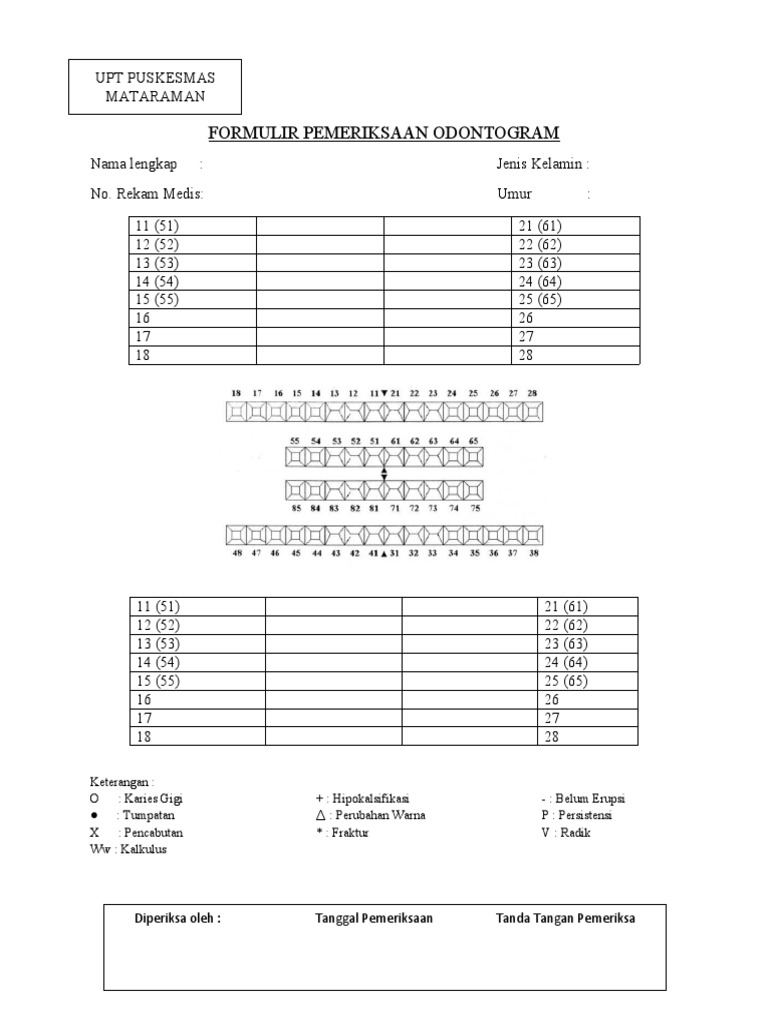 Formulir Pemeriksaan Odontogram Gigi | PDF