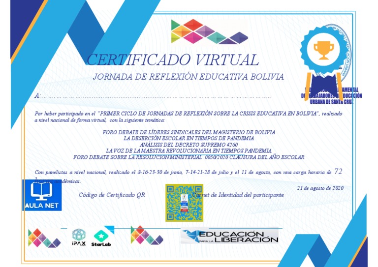 Certificado Virtual de Participación Educativa | PDF | Ciencias ...