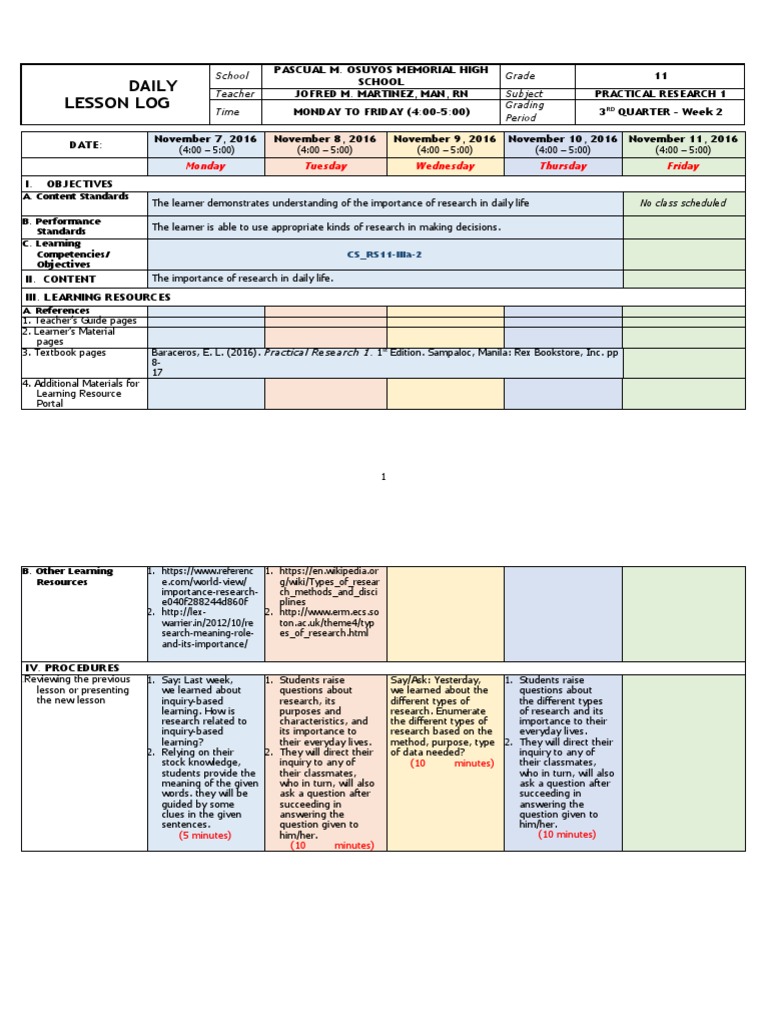 (PDF) Practical Research DLL Week 2 | PDF | Question | Teaching