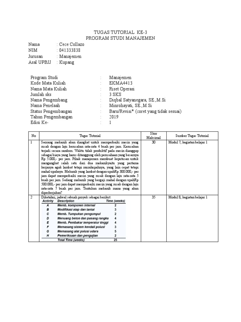 TUGAS 3 Riset Operasi UNIVERSITAS TERBUKA | PDF
