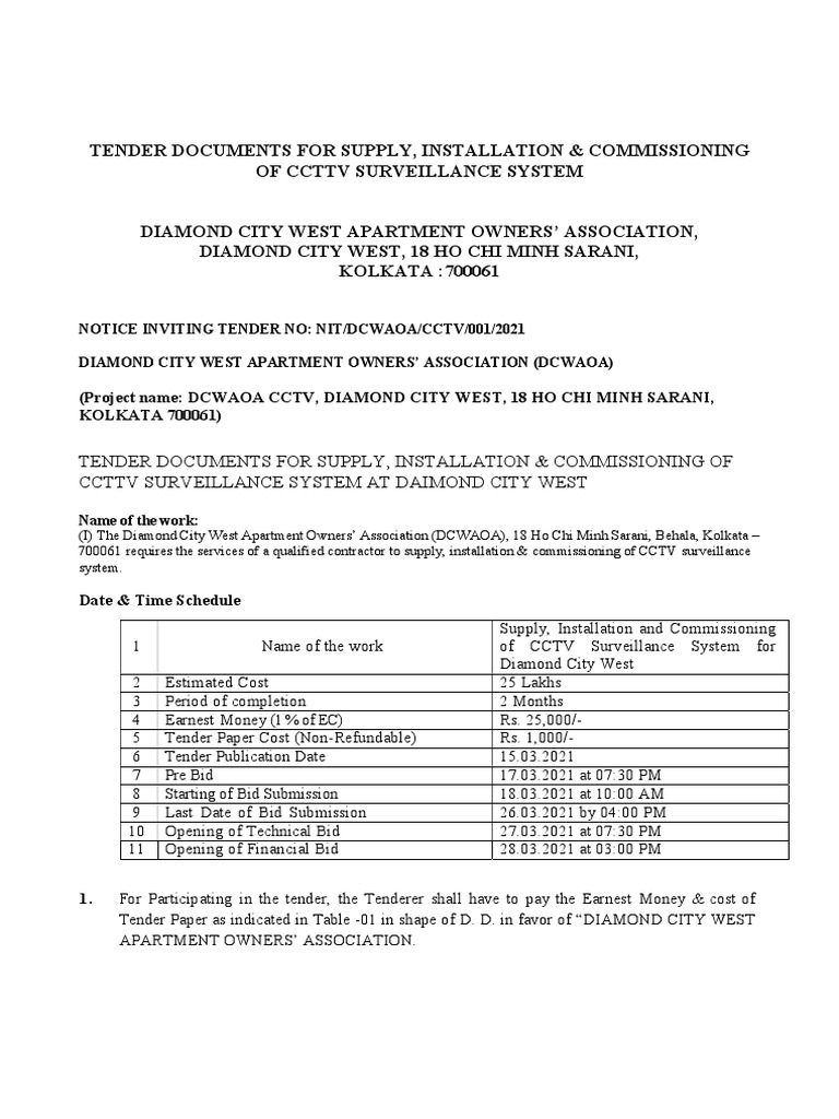 Tender Documents For CCTV | PDF | Business