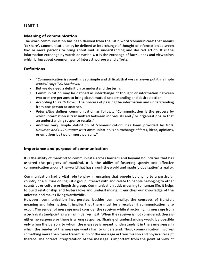 Business Communication Unit 1 | PDF | Communication | Nonverbal ...