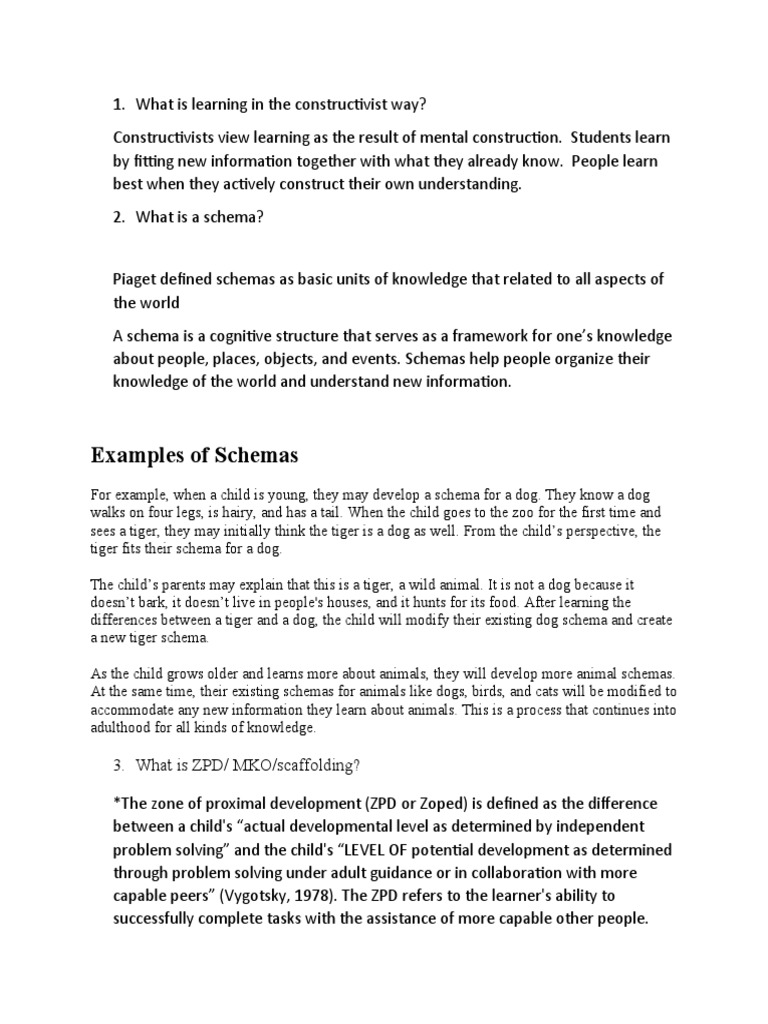 Examples of Schemas | PDF | Schema (Psychology) | Constructivism ...