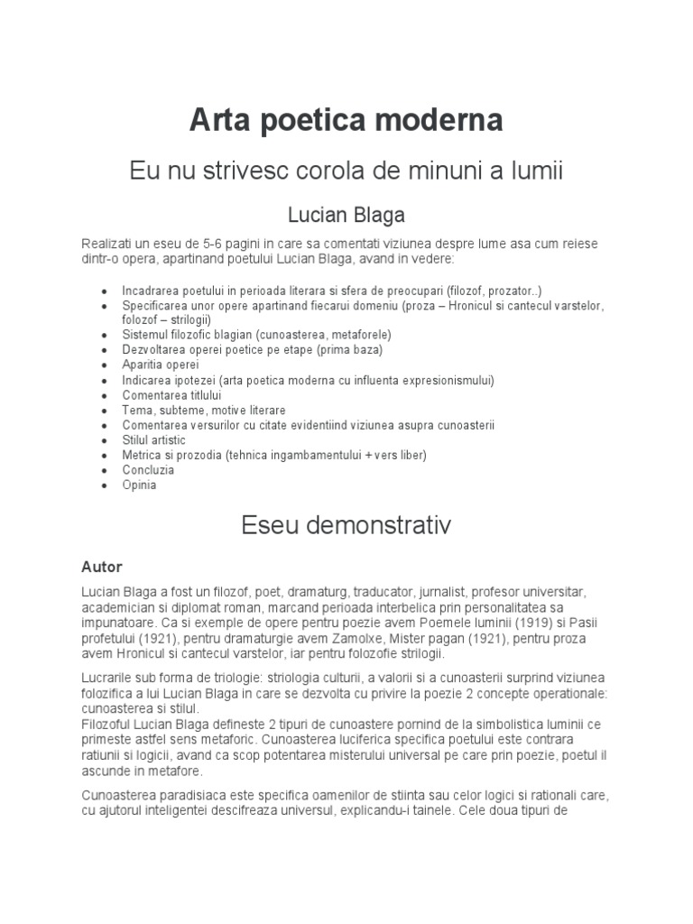 Arta Poetica Moderna | PDF