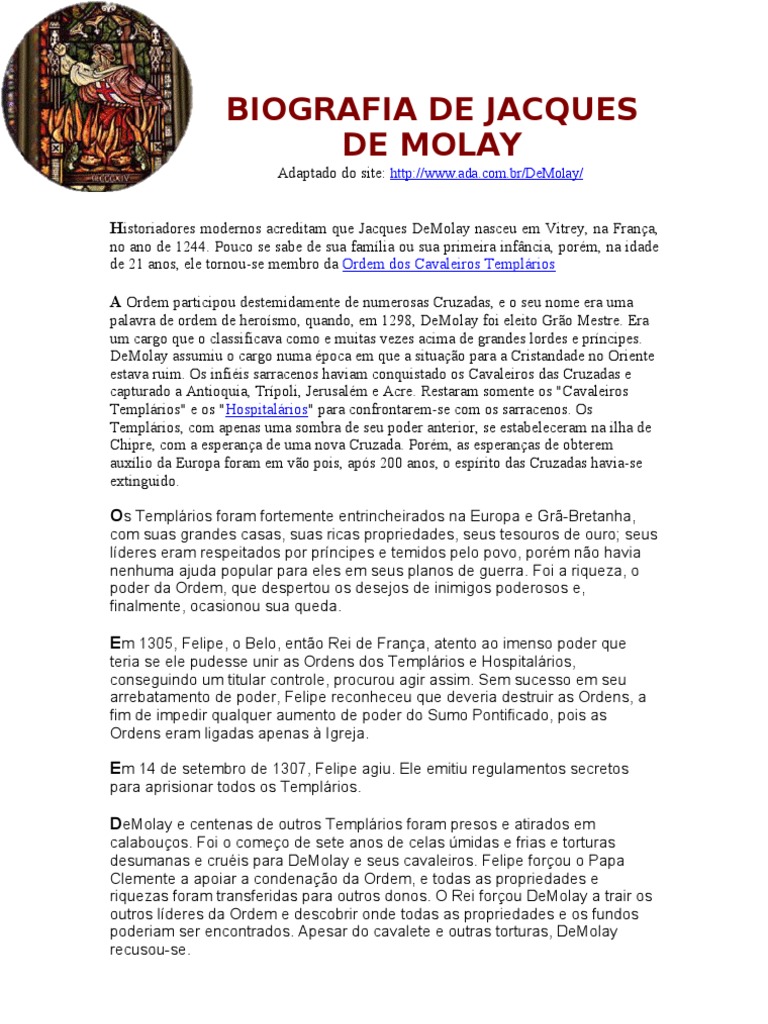 Jacques de Molay | PDF | Cavaleiros Templários | Cruzadas