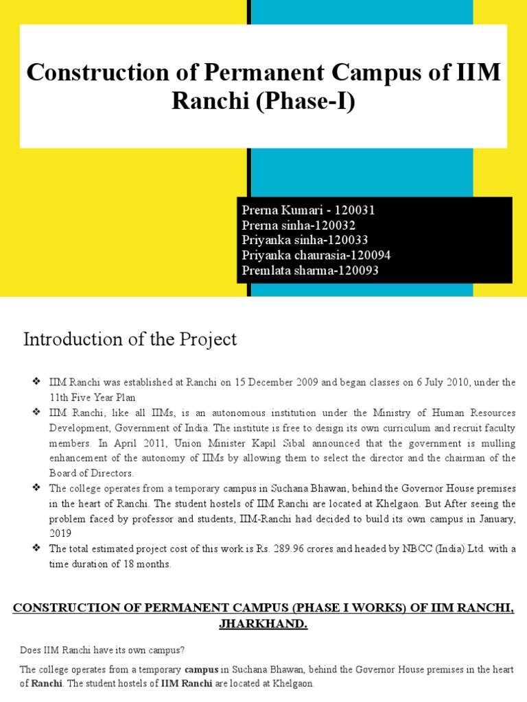 Construction of Permanent Campus of IIM Ranchi (Phase-I) | PDF | Wall ...