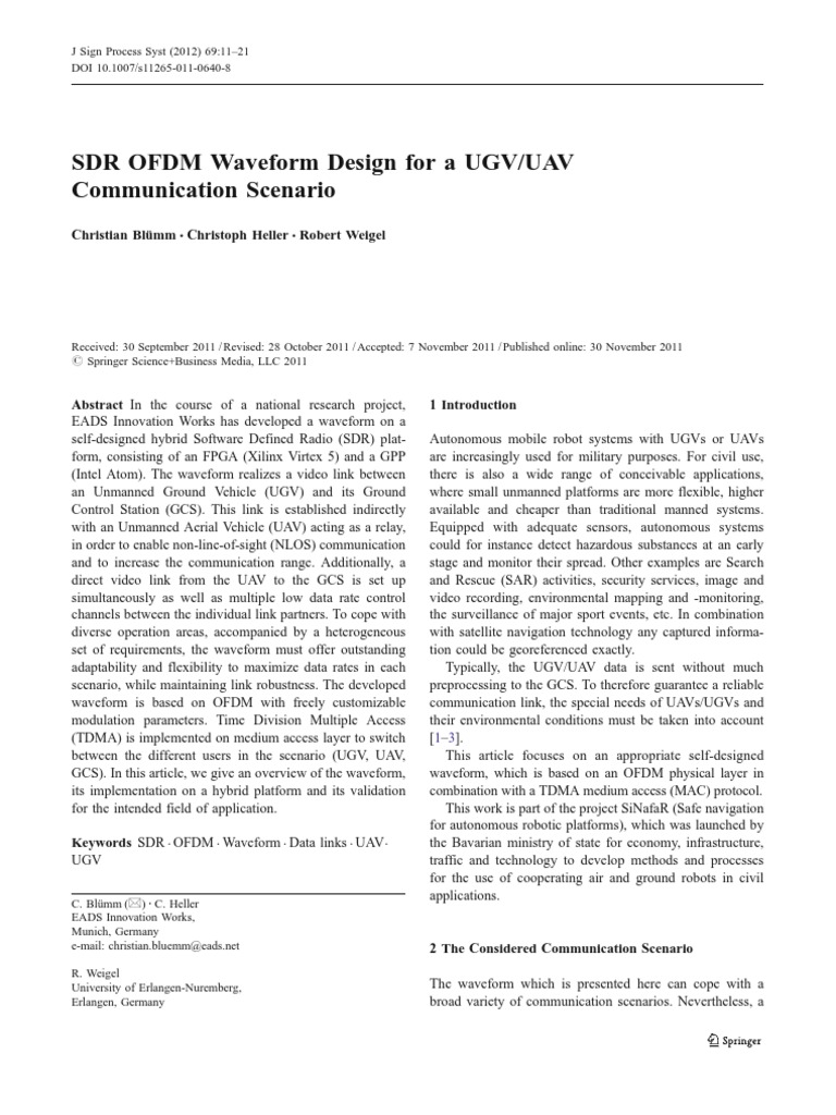 (2012) - SDR OFDM Waveform Design For A UGV UAV Communication Scenario ...