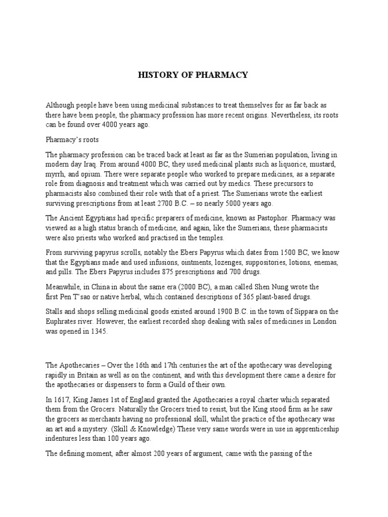 History of Pharmacy | PDF | Pharmacy | Therapy