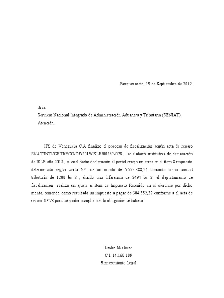 Escrito Seniat | PDF