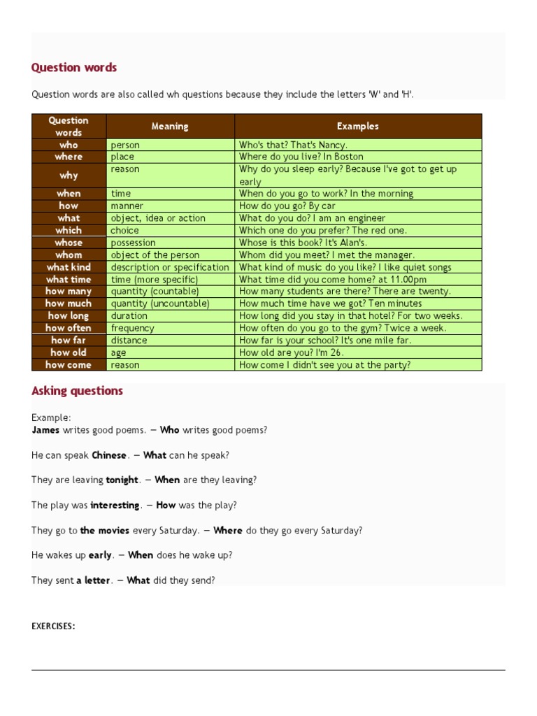 Understanding WH Question Words | PDF | Question
