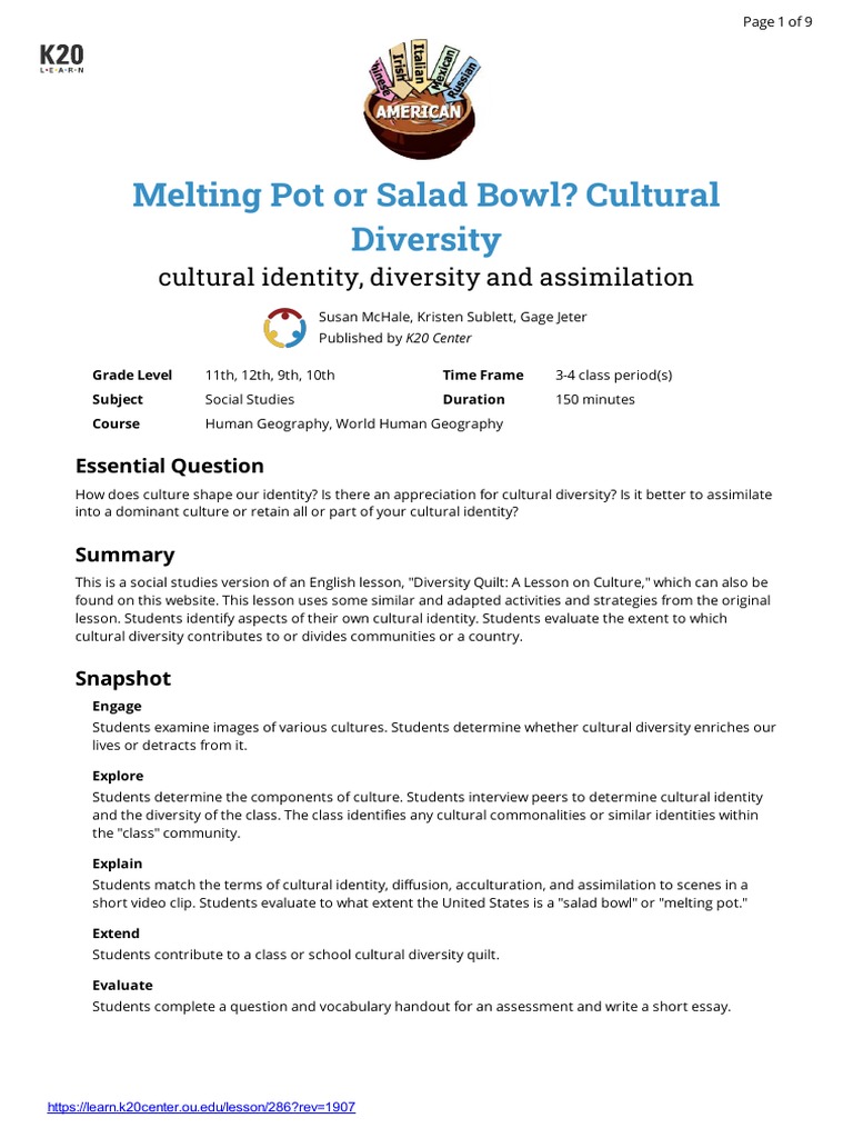 Melting Pot or Salad Bowl Cultural Diversity | PDF | Chinese Martial ...