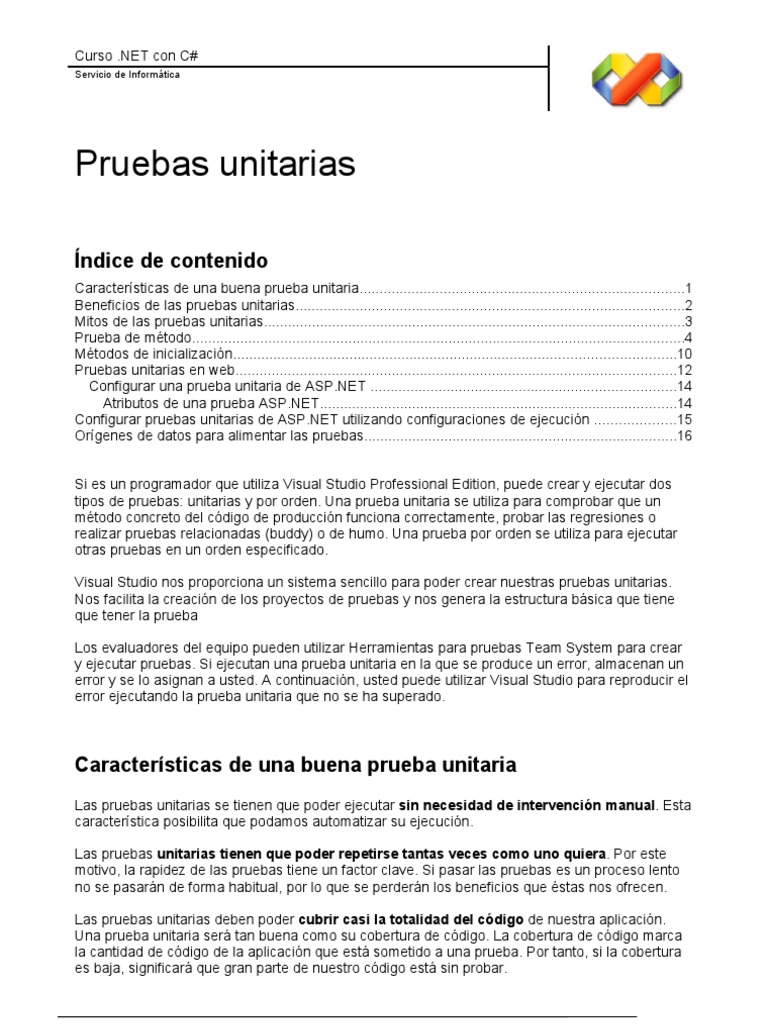 Pruebas Unitarias | PDF | Microsoft Visual Studio | C Sharp (lenguaje de programación)