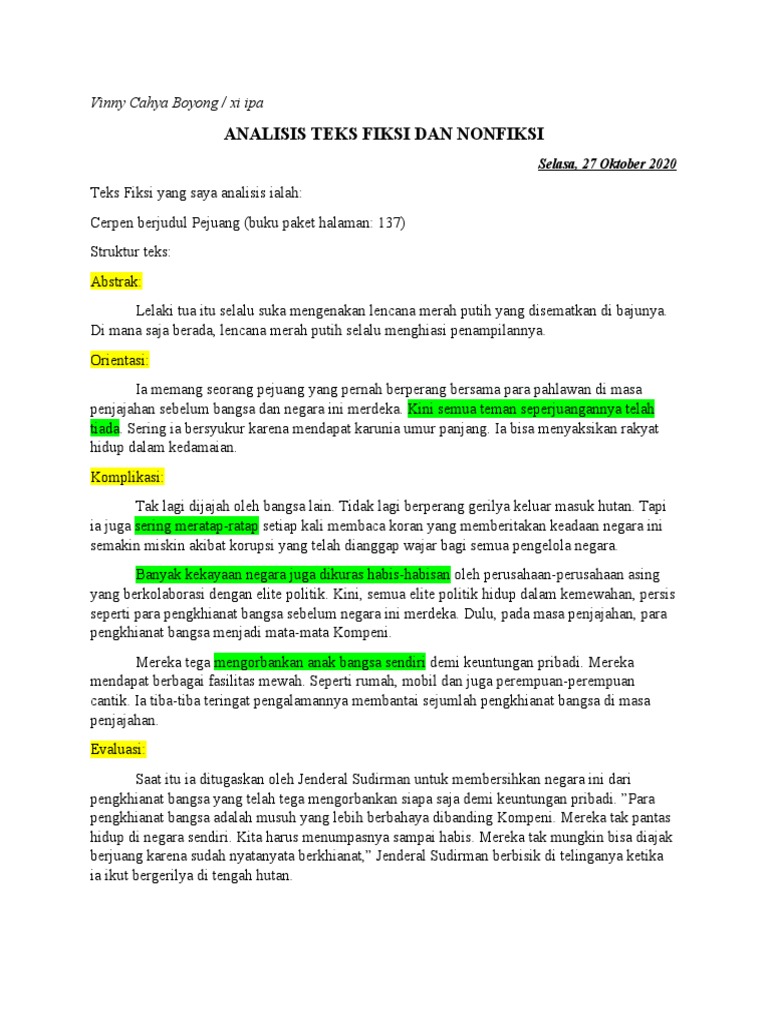 Analisis Teks Fiksi Dan Nonfiksi | PDF