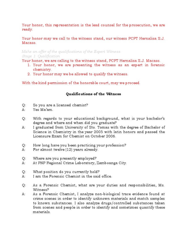 Script-Forensic Chemist Hernalisa Macaso | PDF | Affidavit | Forensic ...