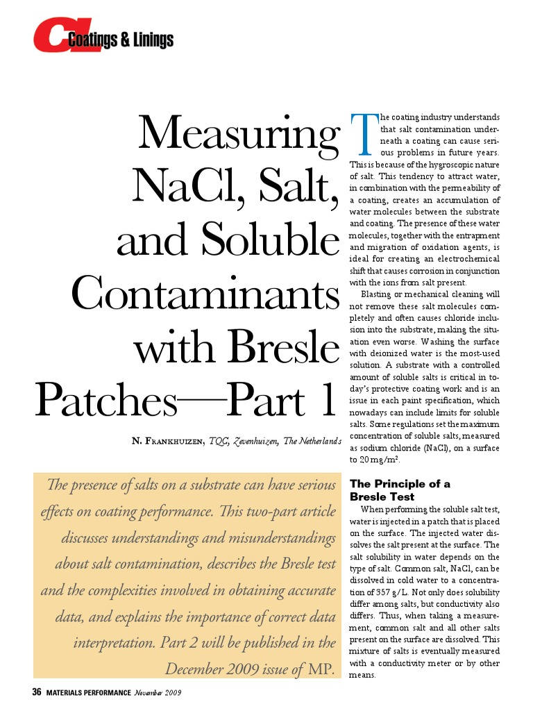 Measuring Nacl, Salt, and Soluble Contaminants With Bresle Patches-Part ...