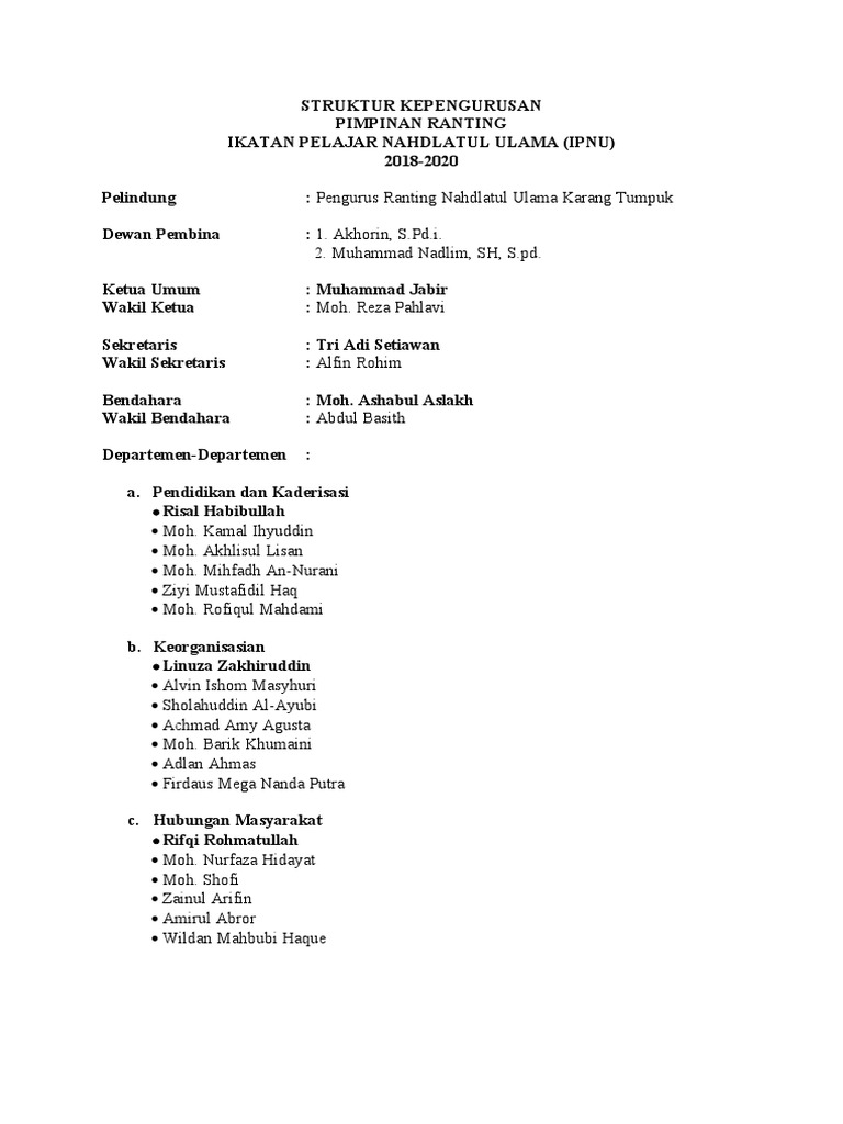 Struktur Kepengurusan Ipnu Ippnu | PDF