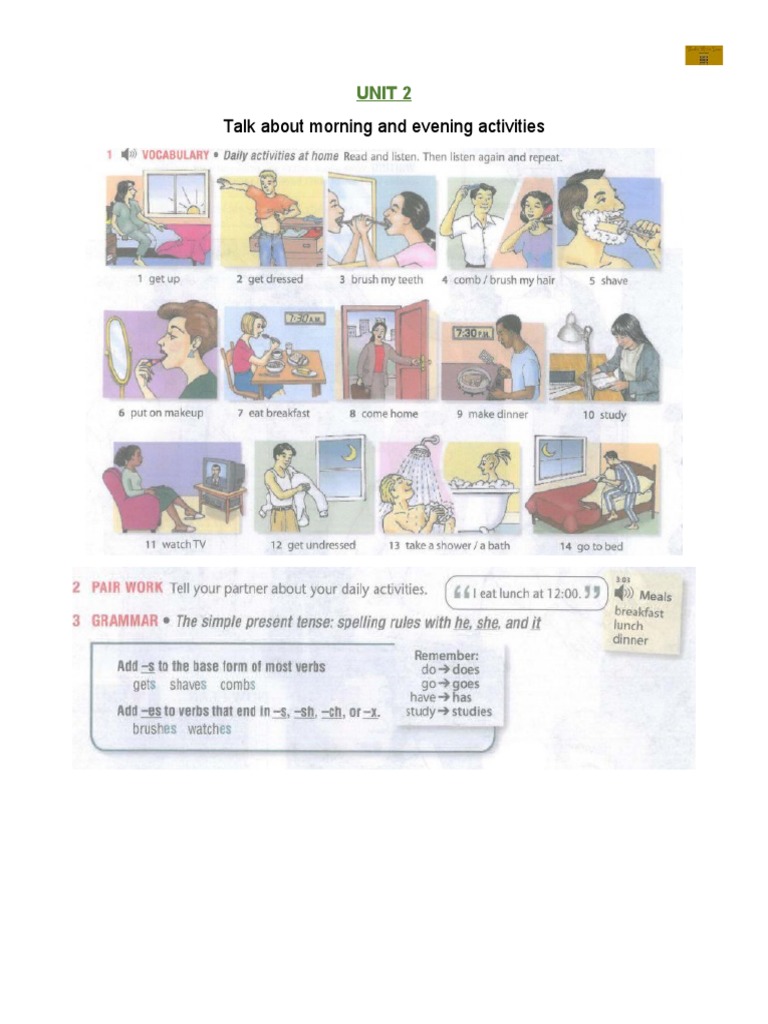 Talk About Morning and Evening Activities: Unit 2 | PDF