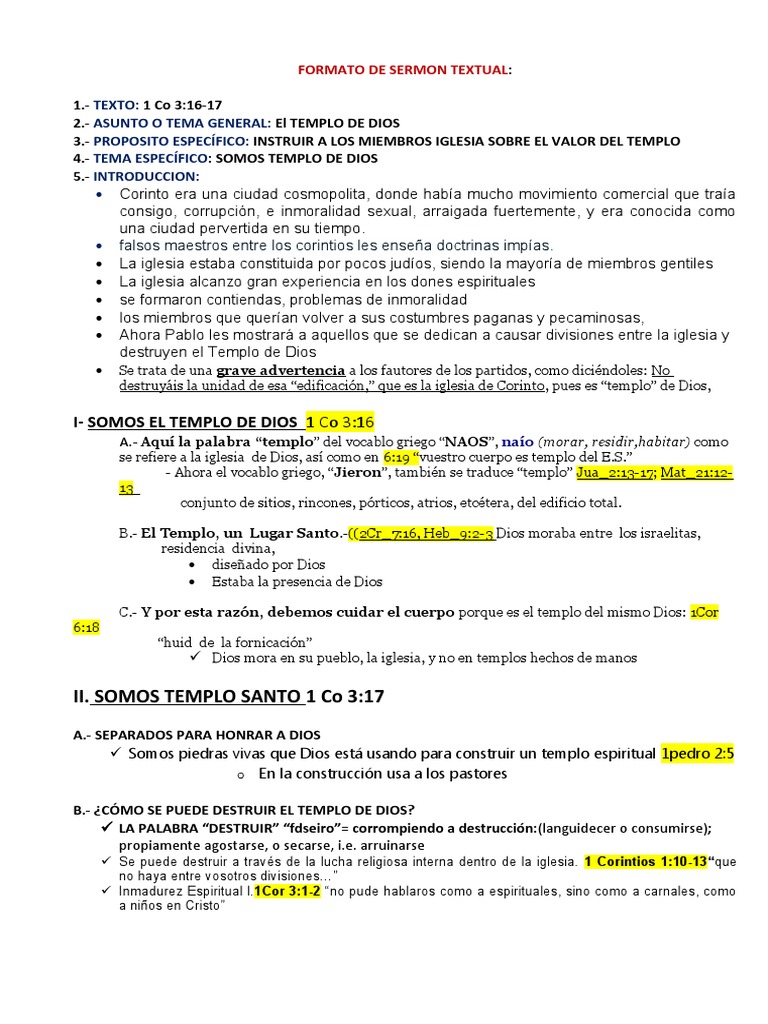 Formato de Sermon Textual | PDF | Corinto antiguo | templo
