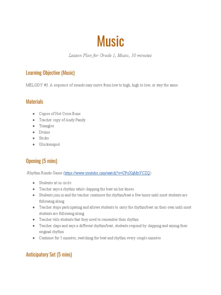 Music Lesson Plan | PDF | Rhythm | Musicology