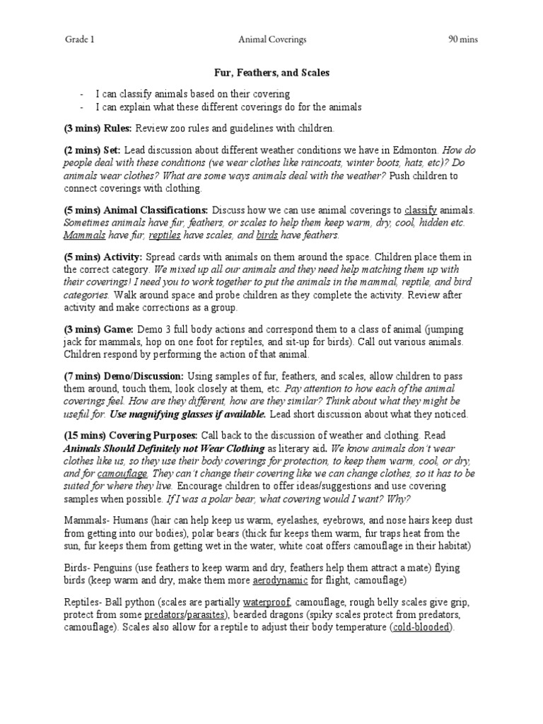 Animal Coverings Classification | PDF | Fur | Feather