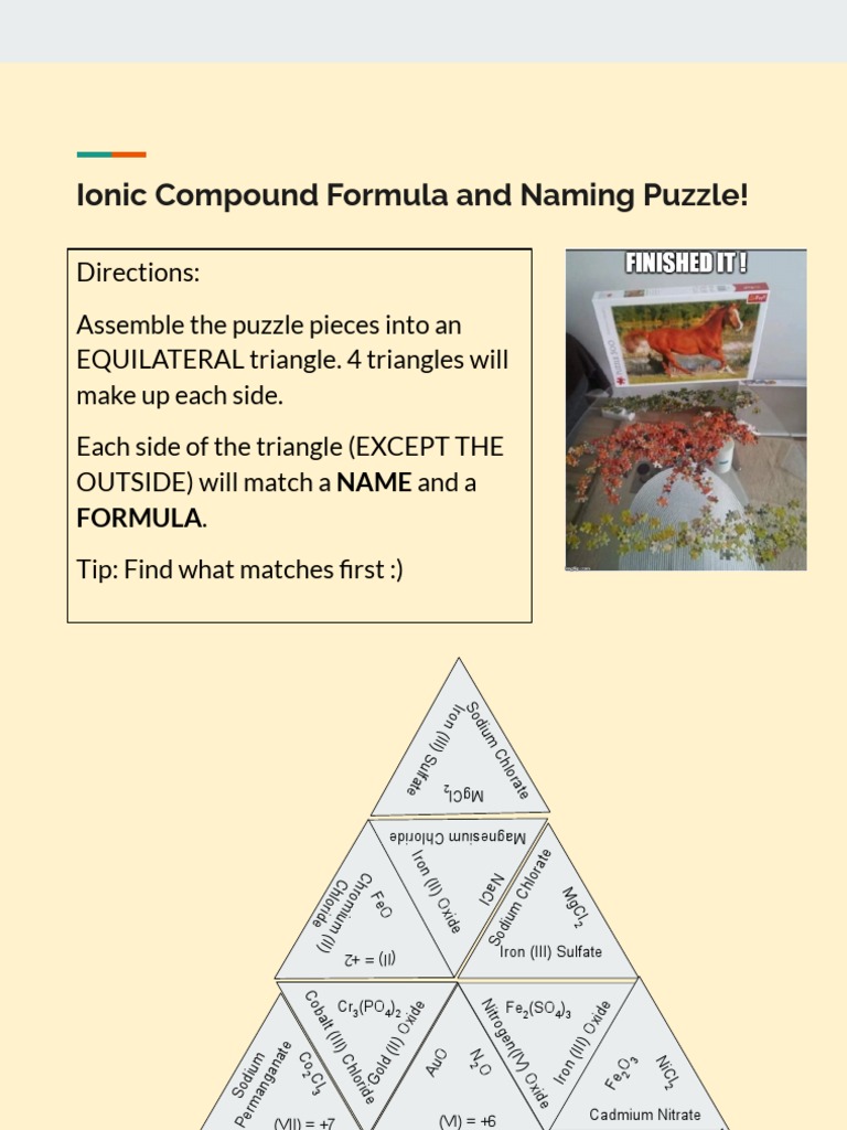 Unit 8 - Ionic Compound Name Triangle Puzzle | PDF | Molecules ...