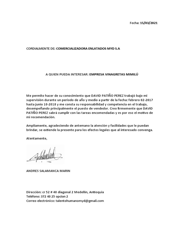 Carta Referencia Laboral | PDF
