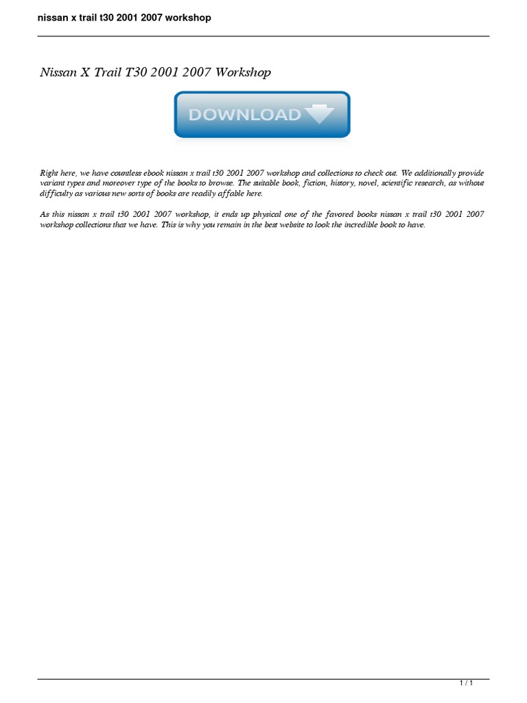 Nissan X Trail T30 Workshop Manual 2001-2007 | PDF | Foreign Language ...