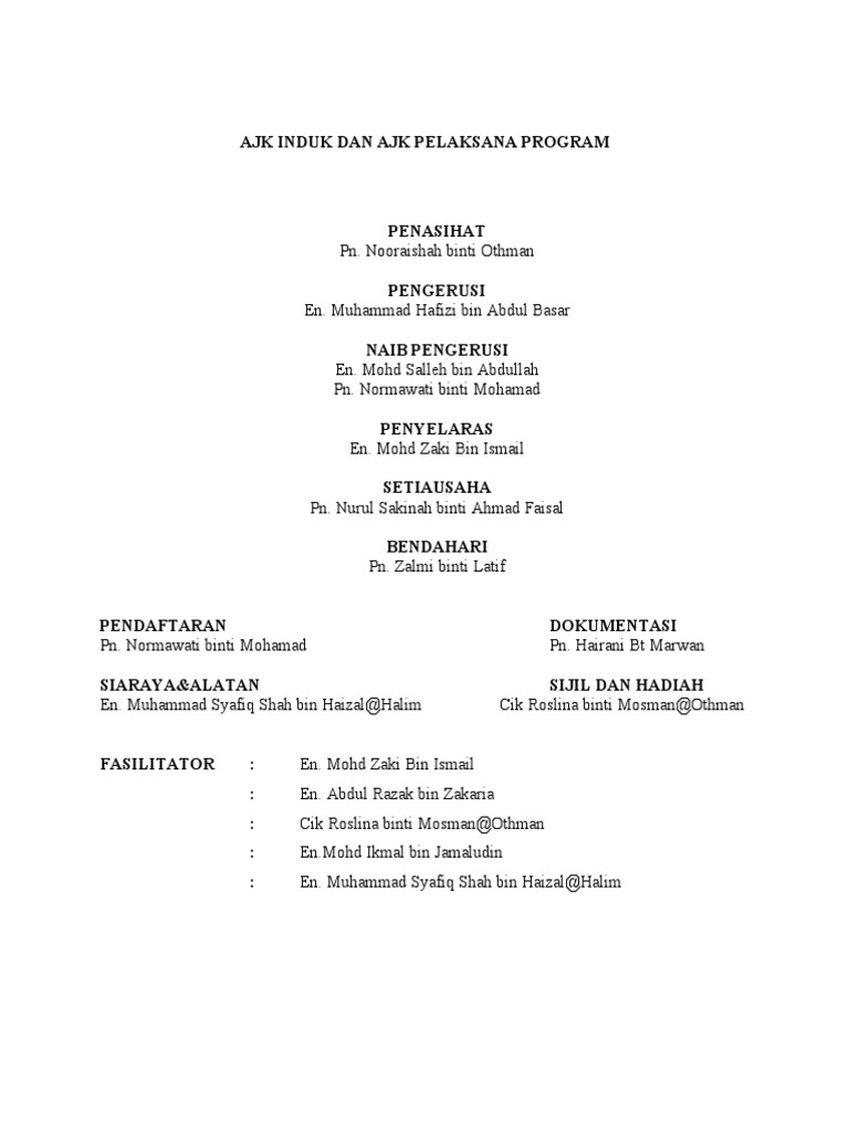 Ajk Induk Dan Ajk Pelaksana Program | PDF
