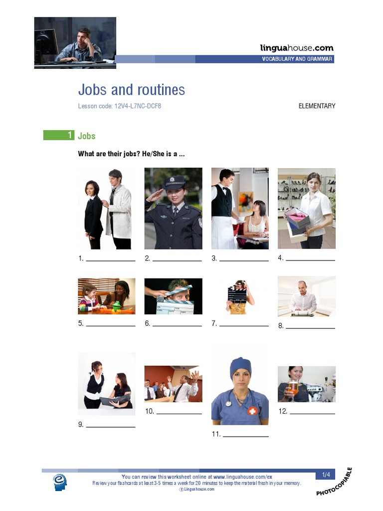 Elementary Jobs and Routines Worksheet | PDF | Linguistic Typology ...