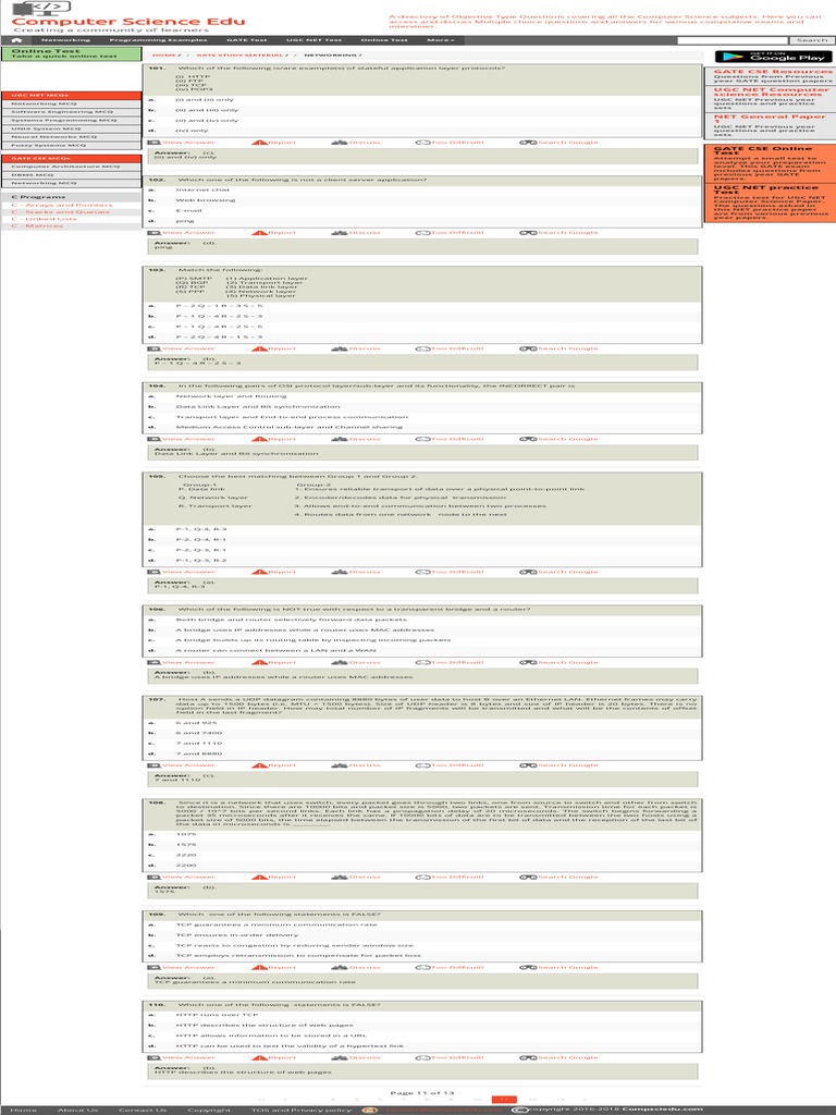Networking Multiple Choice Questions and Answers-GATE Cse Question ...
