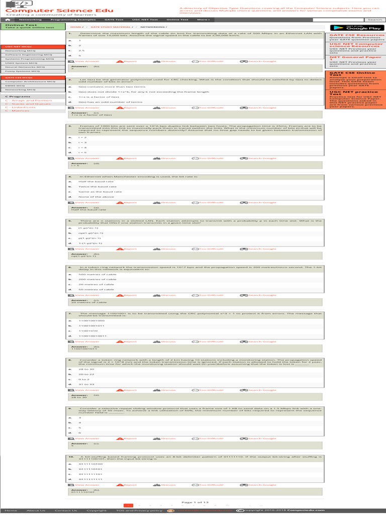 Networking Multiple Choice Questions and Answers-GATE Cse Question ...