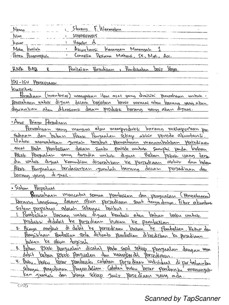 RMK Bab 8 - Penilaian Persediaan Pendekatan Babis Biaya (Steveny) | PDF